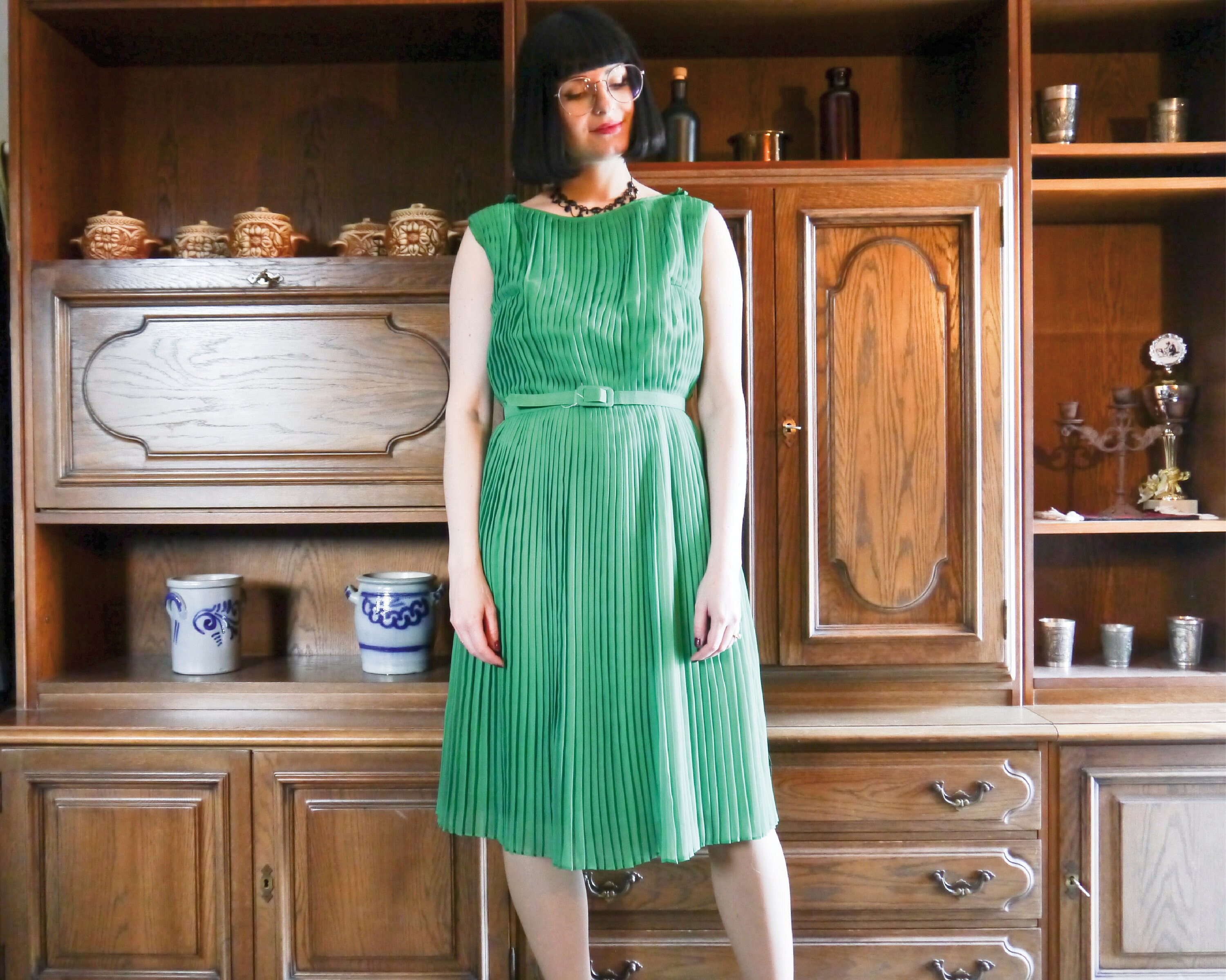 Vintage 60er Jahre grünes Plissee Falten Kleid midi mit Gürtel | Etsy