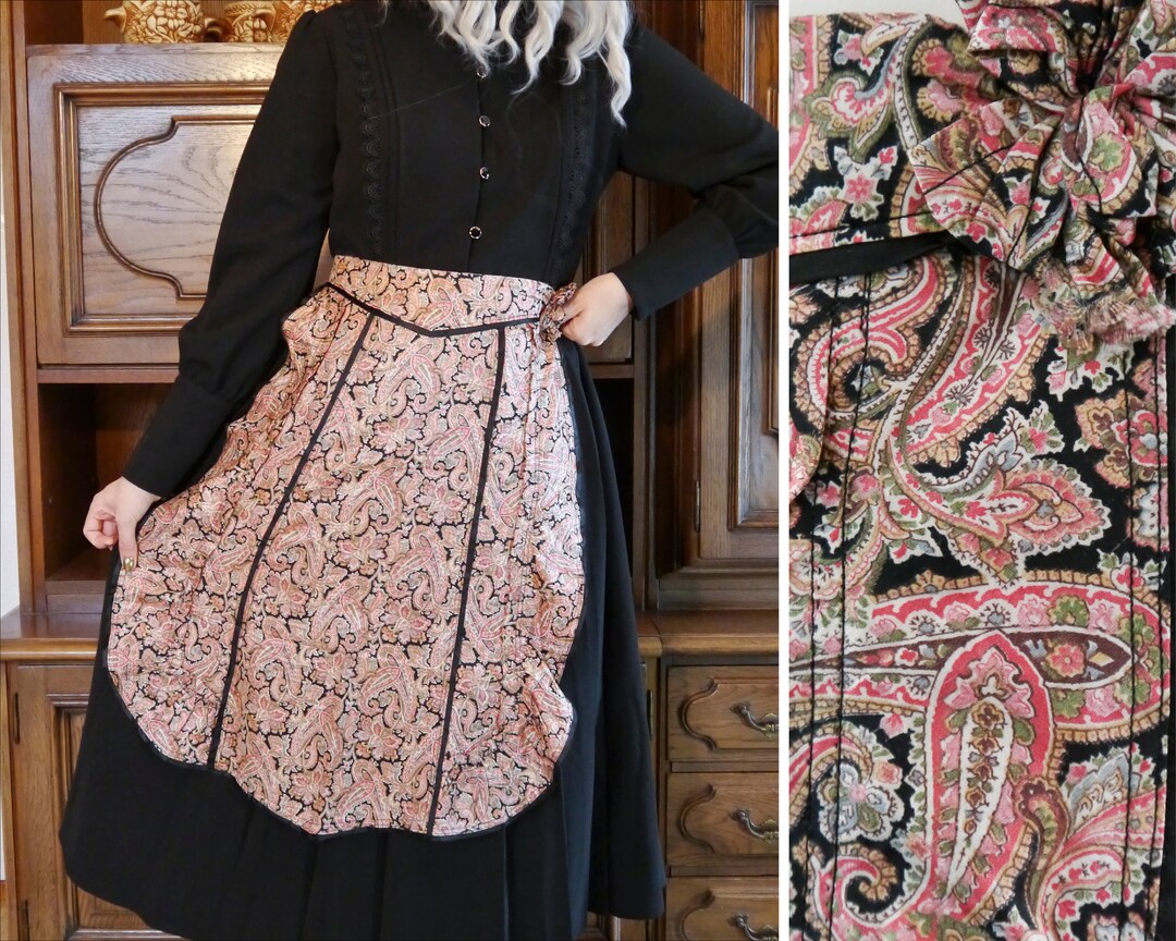 No. 2 Rare Antique Silk Apron With Paisley Pattern Around 1900-1920 XS ...