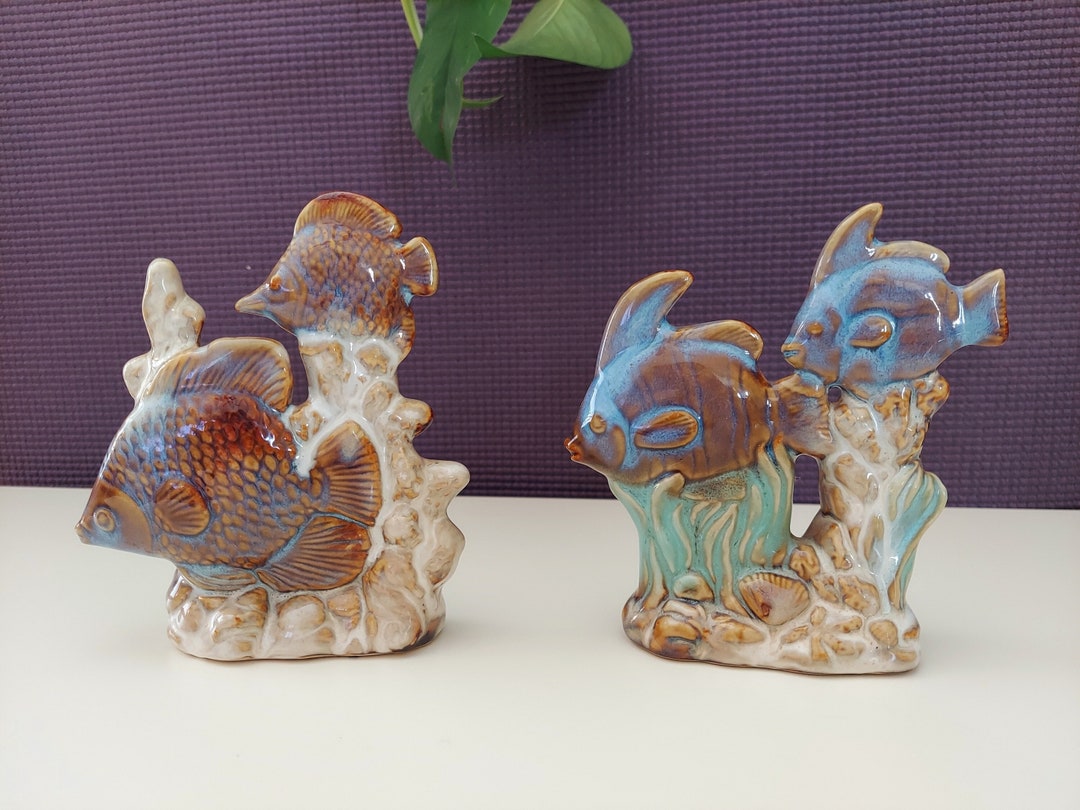 Set of 2 Ceramic Fish Figurines, Vintage Fish Set Outs, Bathroom Décor ...