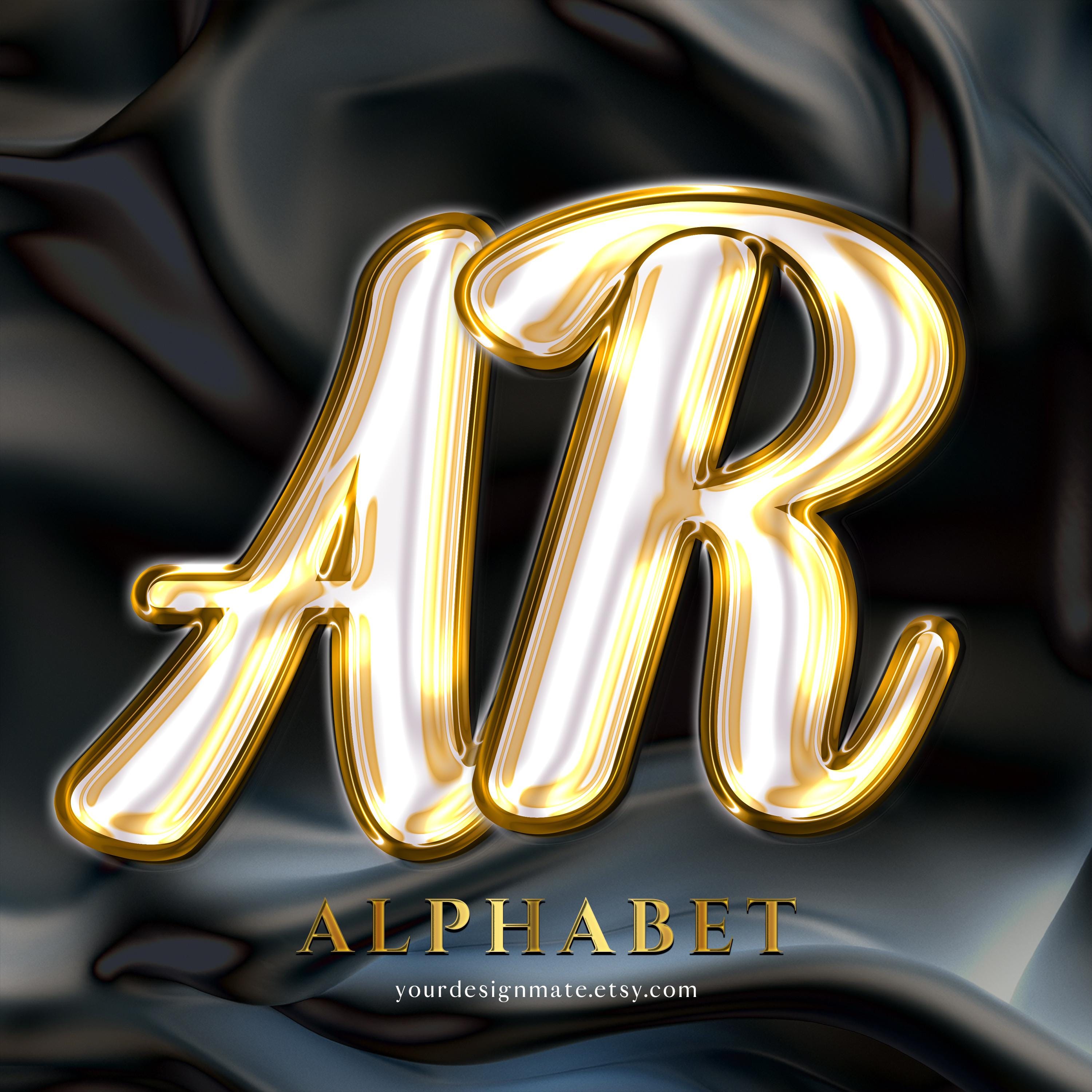 Gold White Chrome Alphabet Clip Art, 3D Luxury Metallic Letters ...