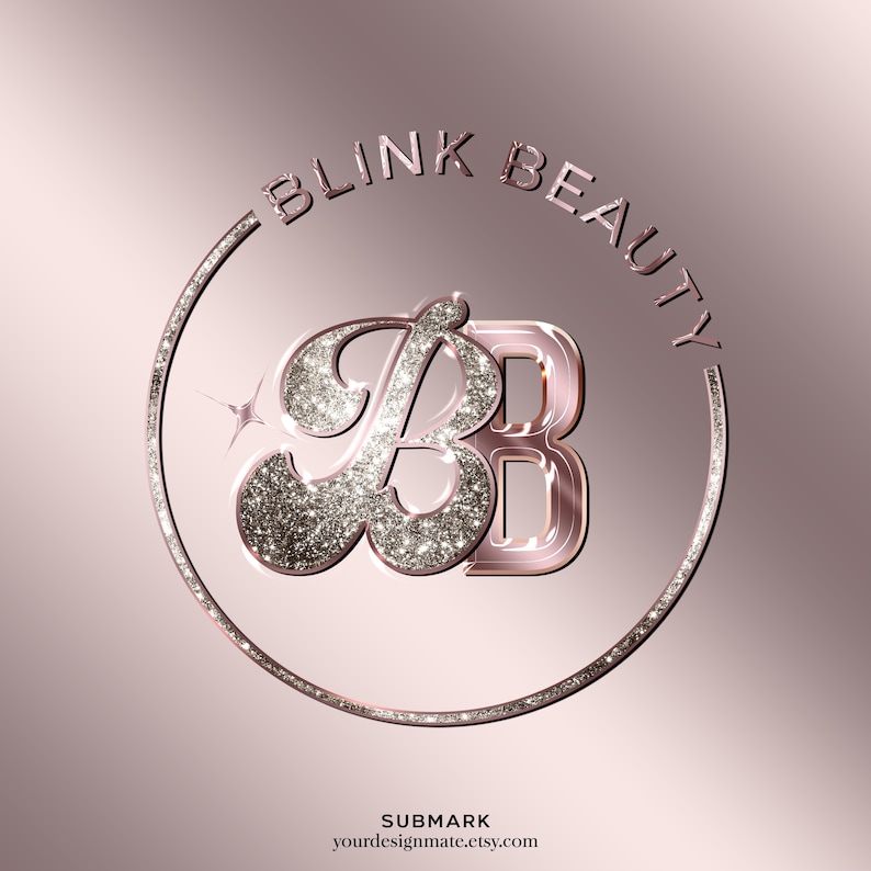 Blush Beauty Logo for Salon, Glitter Rose Gold Premade Logo Design ...