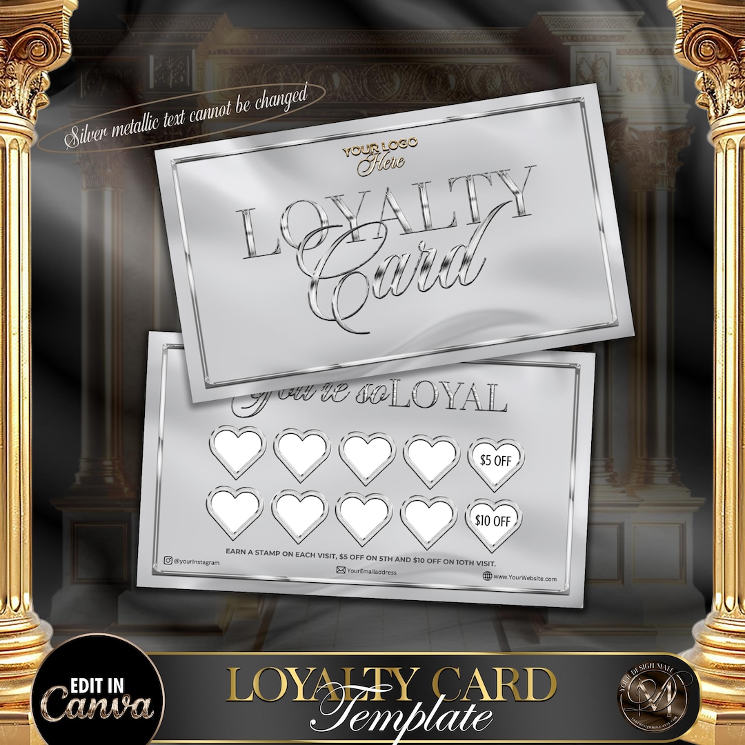 Silver Loyalty Card Template, Editable Rewards Card, Salon & Spa Loyalty Program, Canva Client ...