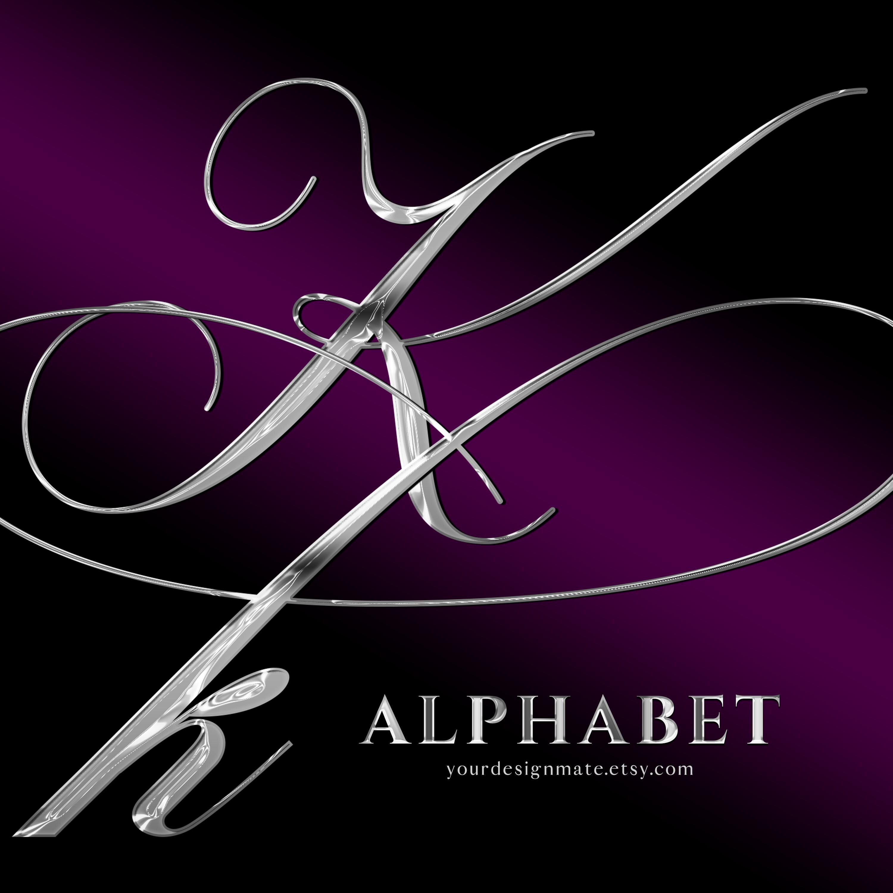 Chrome Script Alphabet PNG, Luxury Metallic Letters, Shiny Silver Font ...