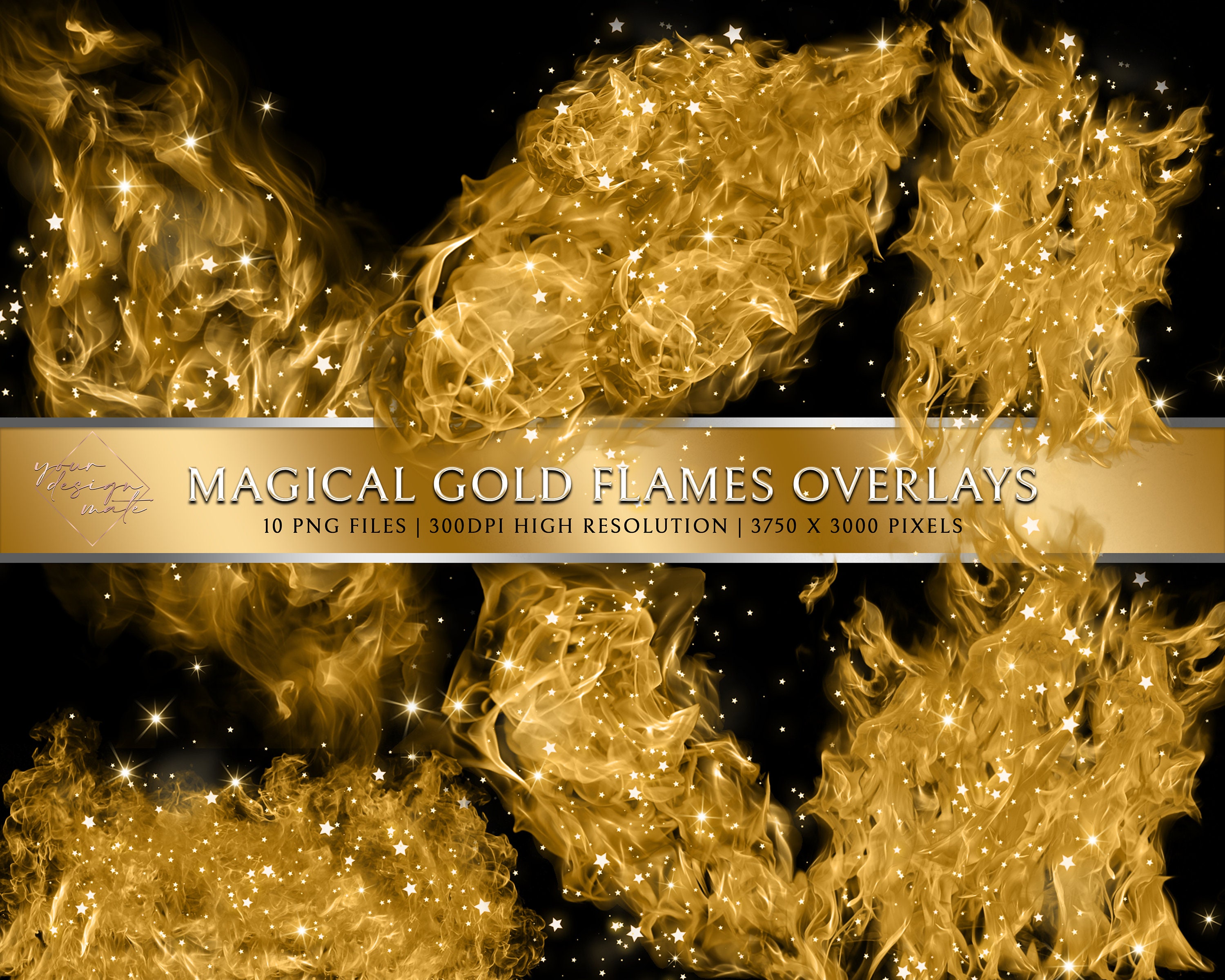 Gold Flames Overlays, Logo Background, Flames Cliparts, Gold Fire Png ...