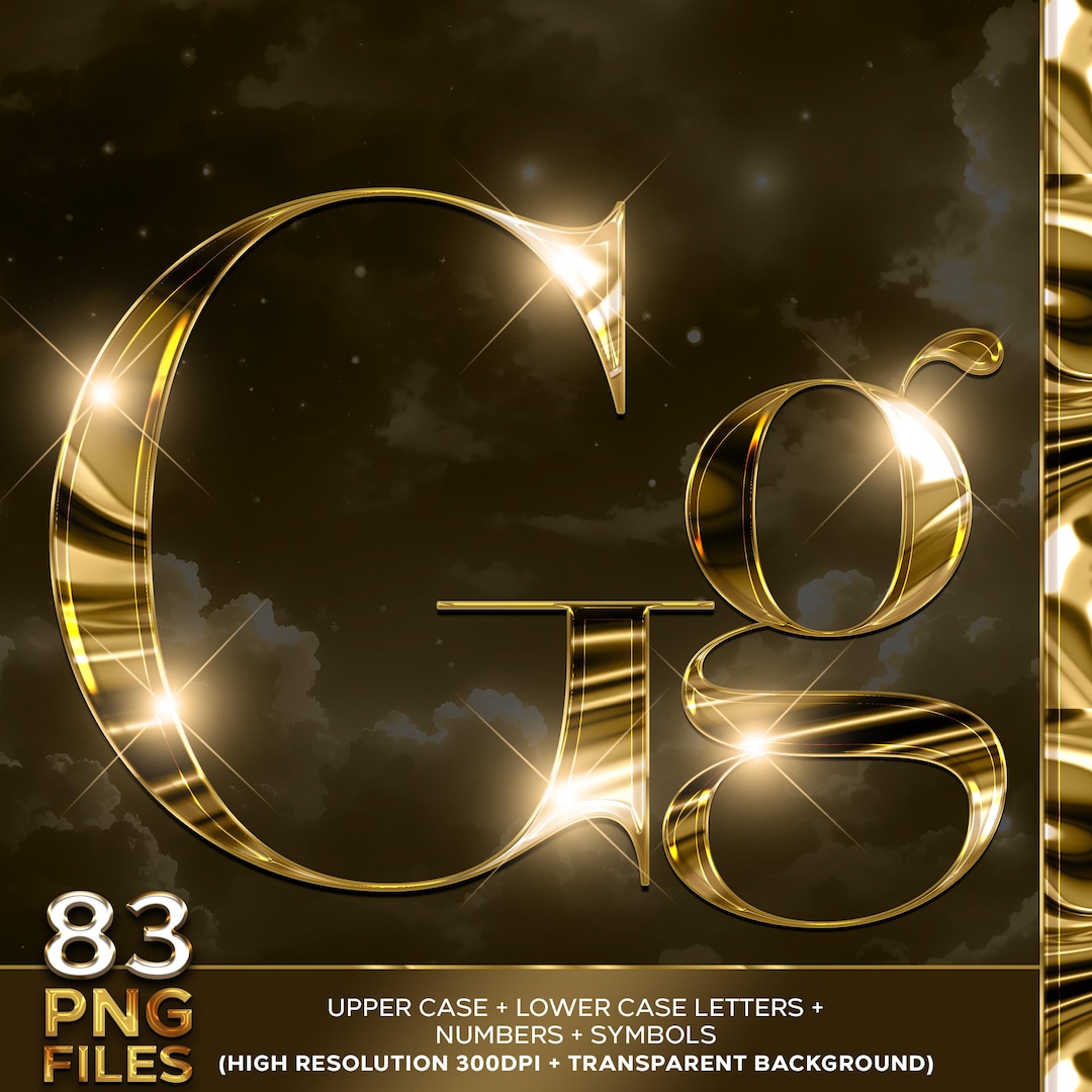 Luxury Gold Chrome Alphabet Clipart, Glam Metallic Letters PNG, Sparkle ...