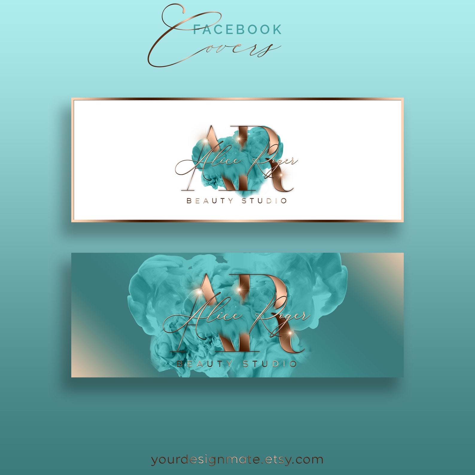 Turquoise Watercolour Logo, Rose Gold Logo, Beauty Logo, Boutique Logo ...