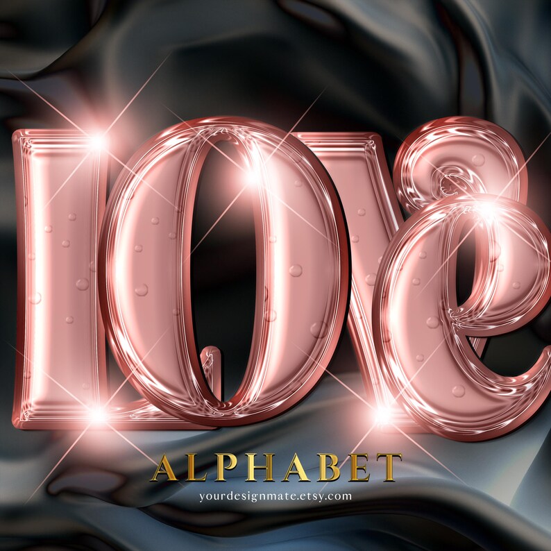 Rose Gold Foil Alphabet Clip Art, 3D Glitter Chrome Letters, Balloon ...