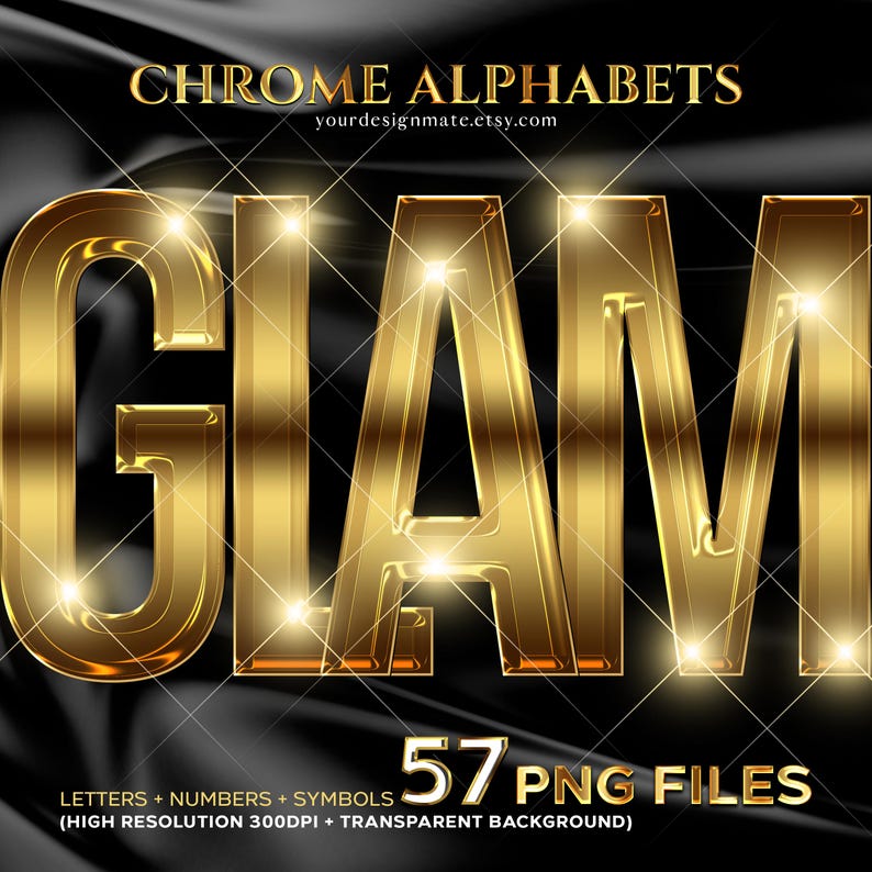 Gold Chrome Alphabet PNG Letters | 3D Glam Metallic Font | Luxury Gold ...