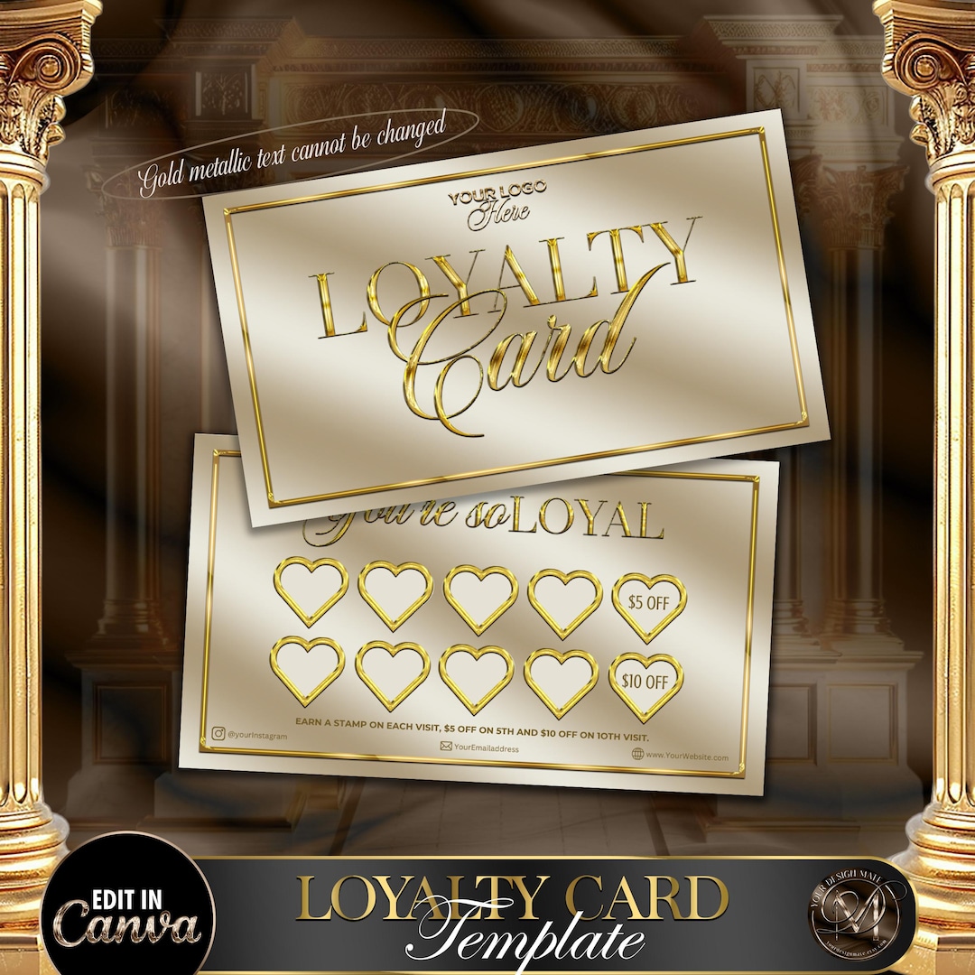 Champagne Gold Loyalty Card Template, Rewards Card, VIP Customer Card ...