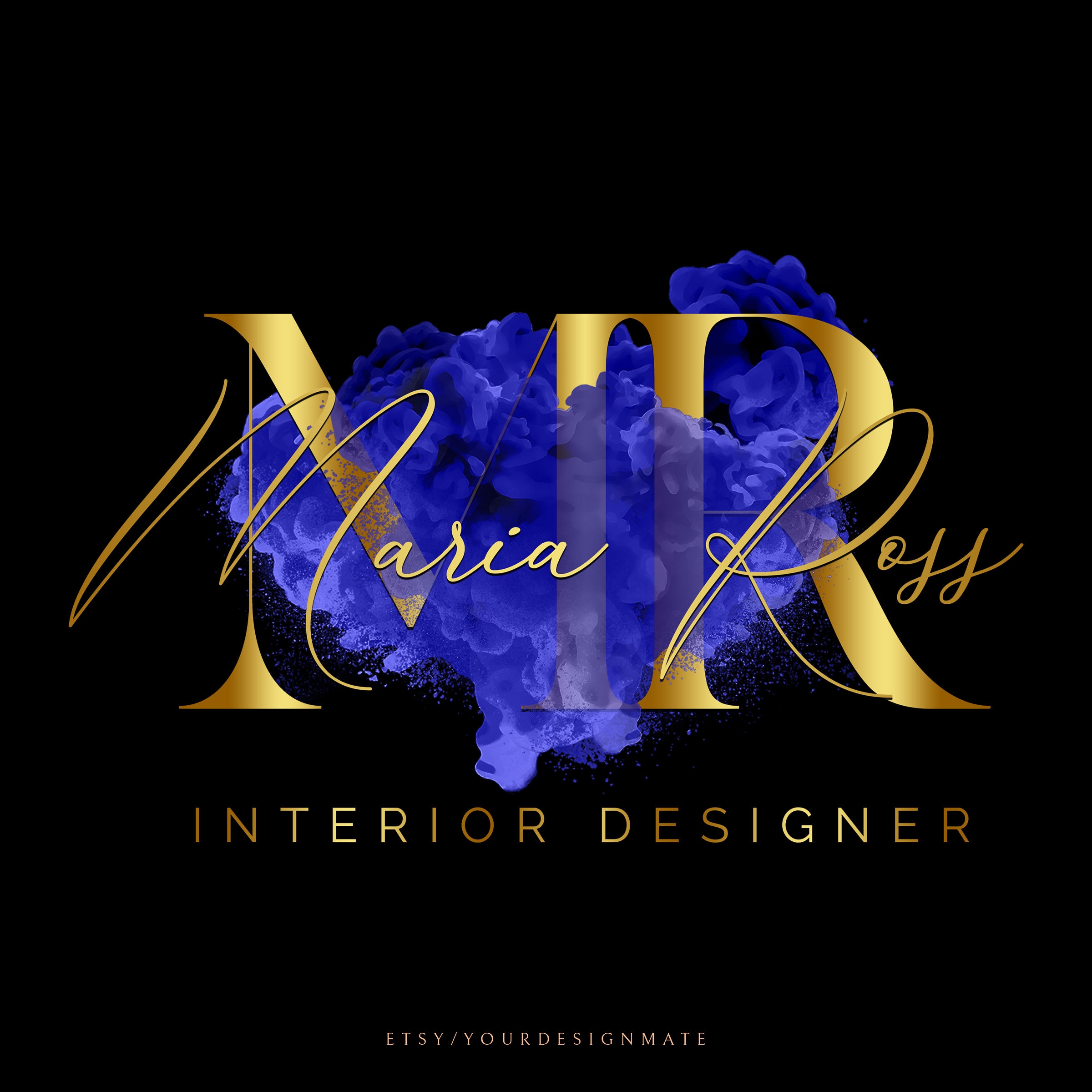 Watercolor Navy Blue Logo Blue Gold Logo Smoke Logo Beauty - Etsy