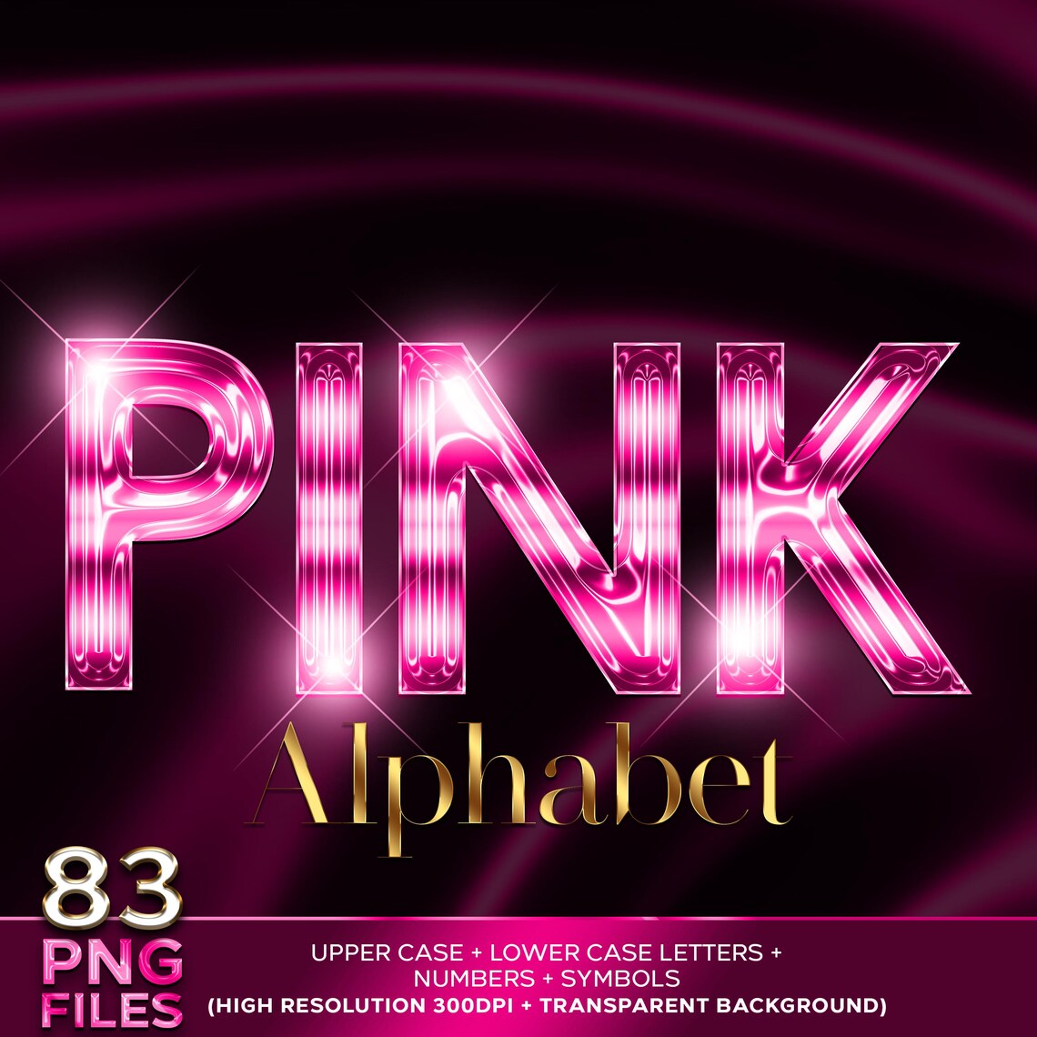 Hot Pink Chrome Alphabet Clipart, Bold Metallic Letters PNG, Shiny Pink ...