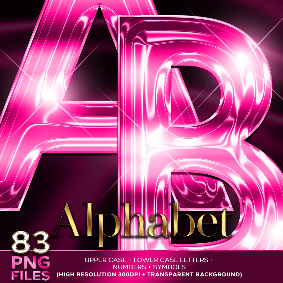 Hot Pink Chrome Alphabet Clipart, Bold Metallic Letters PNG, Shiny Pink ...