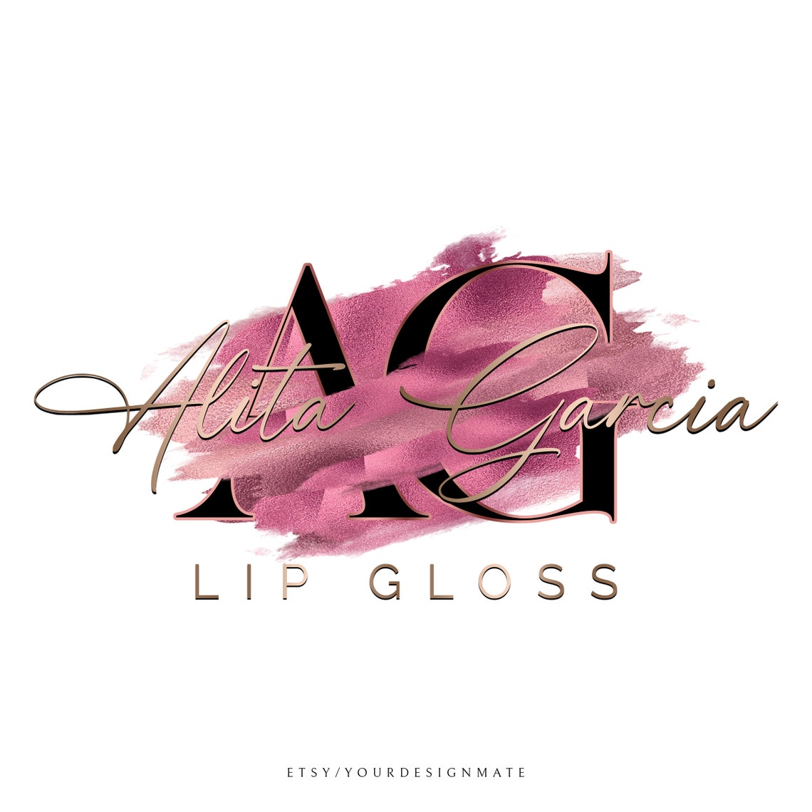 Lip Gloss Logo Pink Brush Stroke Logo Pink Logo Cosmetics - Etsy