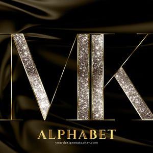 Silver Glitter Alphabet Clipart, Luxury Metallic Foil Letters, Numbers ...