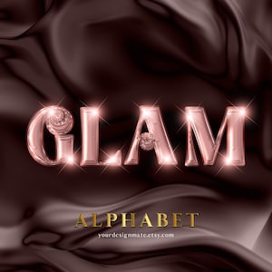 Rose Gold Foil Alphabet Clip Art, 3D Glitter Chrome Letters, Balloon ...