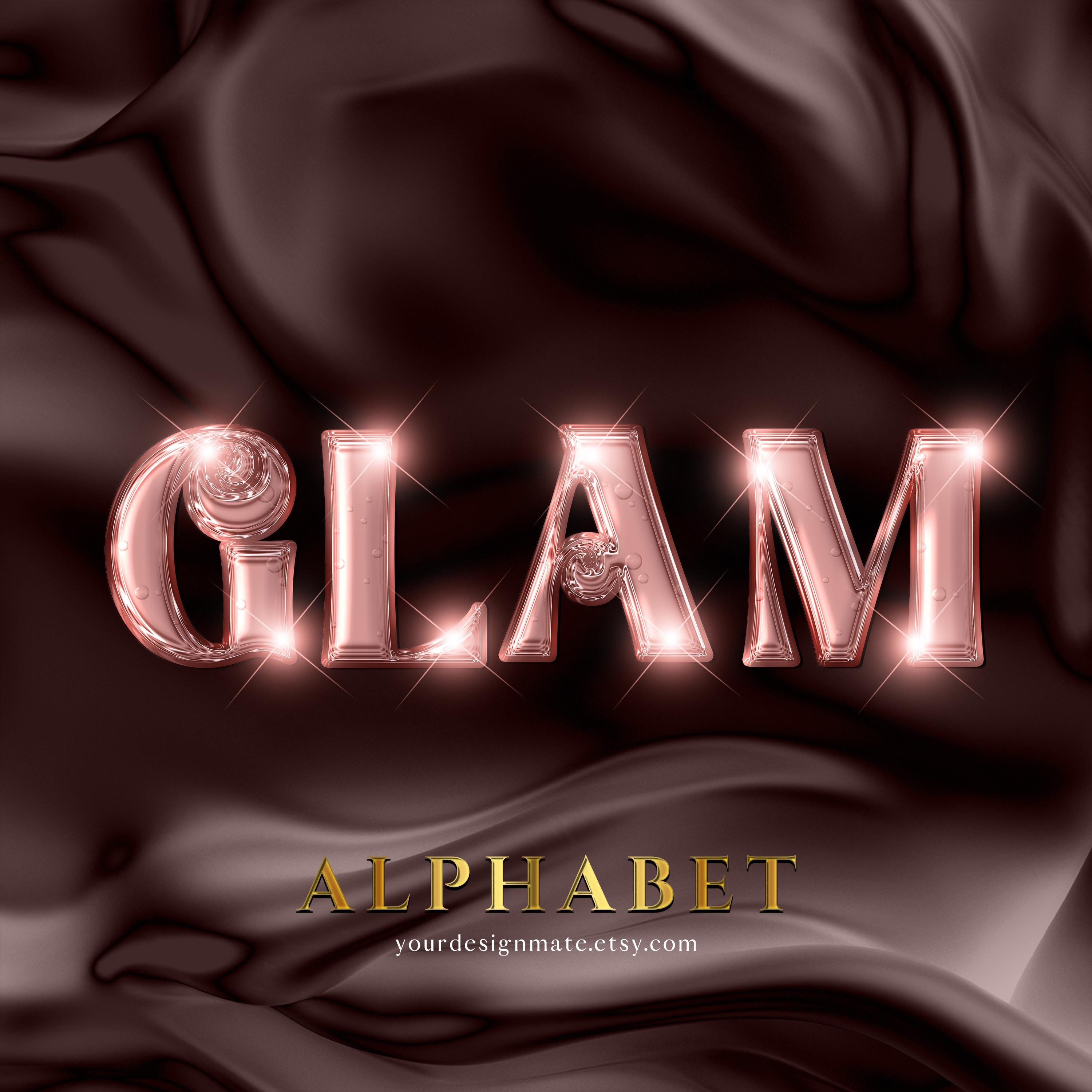 Rose Gold Foil Alphabet Clip Art, 3D Glitter Chrome Letters, Balloon ...