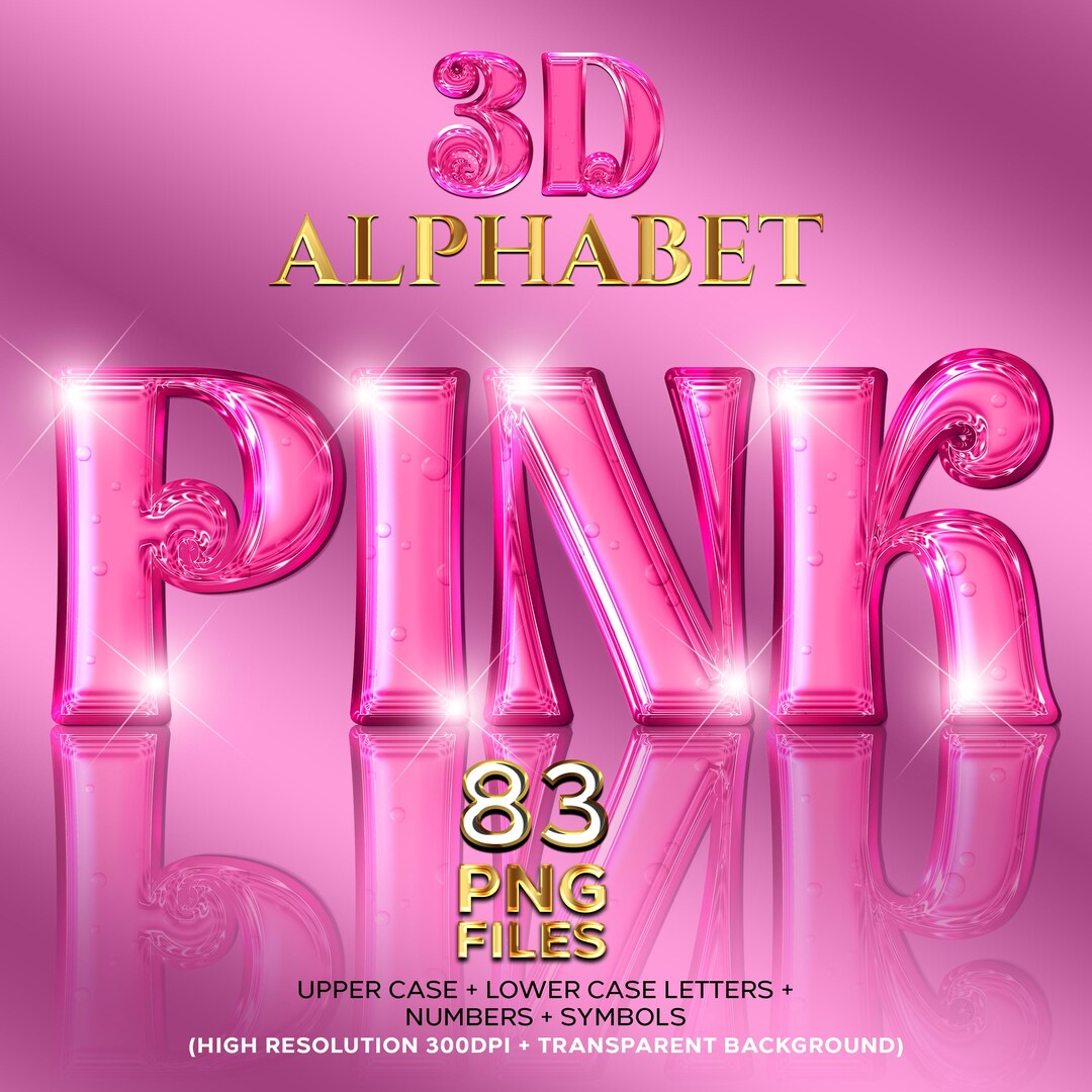 Pink Foil Alphabet Clip Art, 3D Glitter Chrome Letters, Pink Foil ...