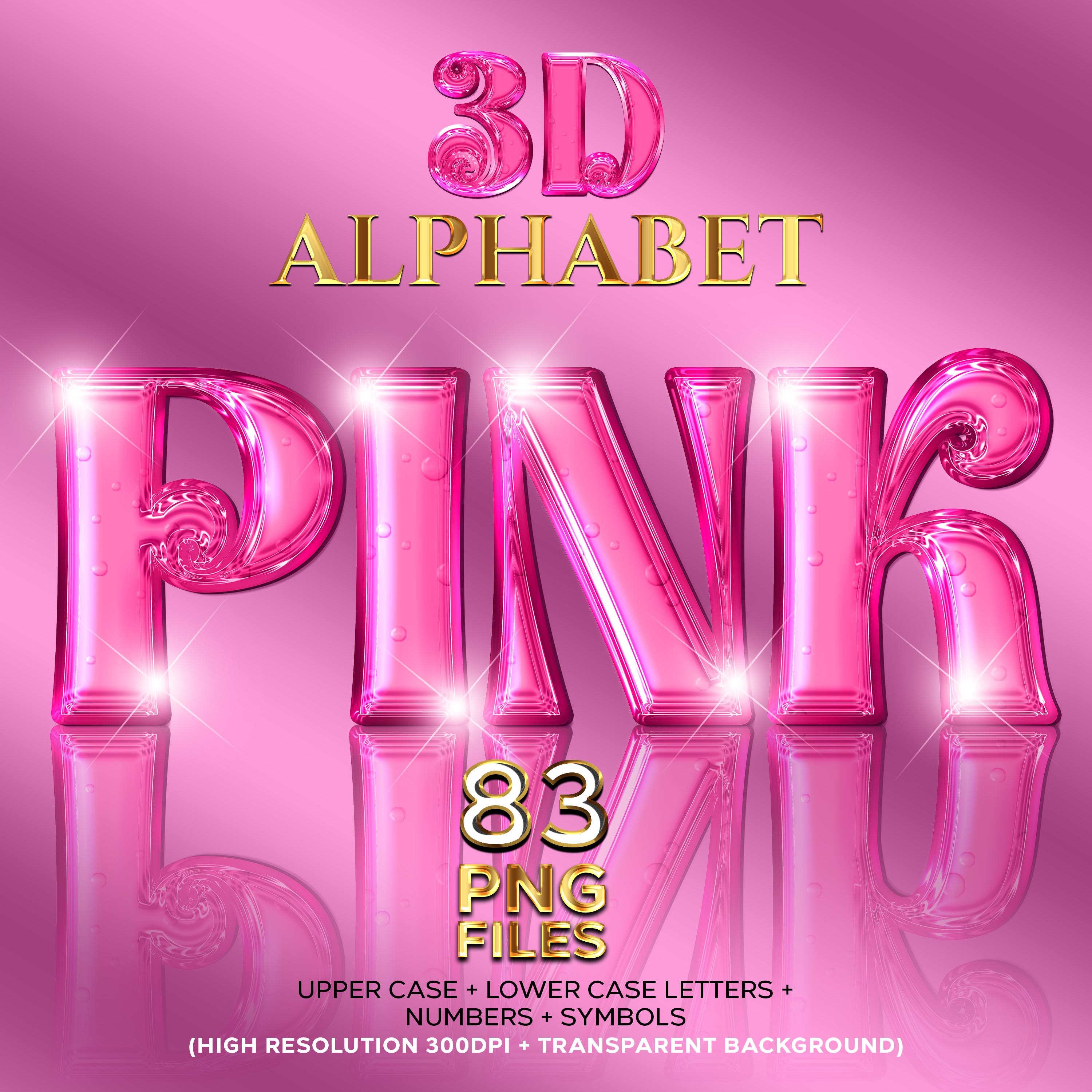Pink Foil Alphabet Clip Art, 3D Glitter Chrome Letters, Pink Foil ...