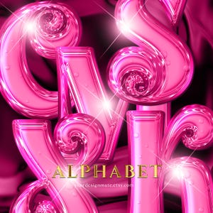 Pink Foil Alphabet Clip Art, 3D Glitter Chrome Letters, Pink Foil ...