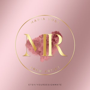 Pink Gold Watercolor Logo, Pink Smoke Logo, Premade Logo, Pink Beauty ...