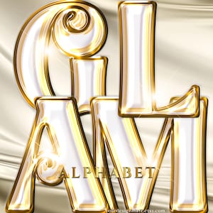 White Foil Alphabet Clip Art, 3D Chrome Glitter Letters, Elegant ...