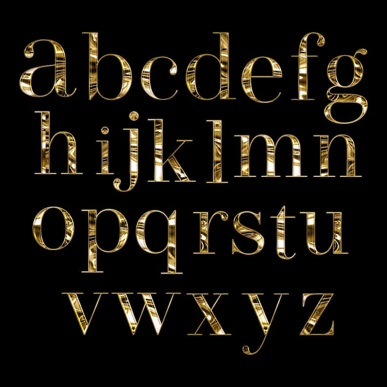 Luxury Gold Chrome Alphabet Clipart, Glam Metallic Letters PNG, Sparkle ...