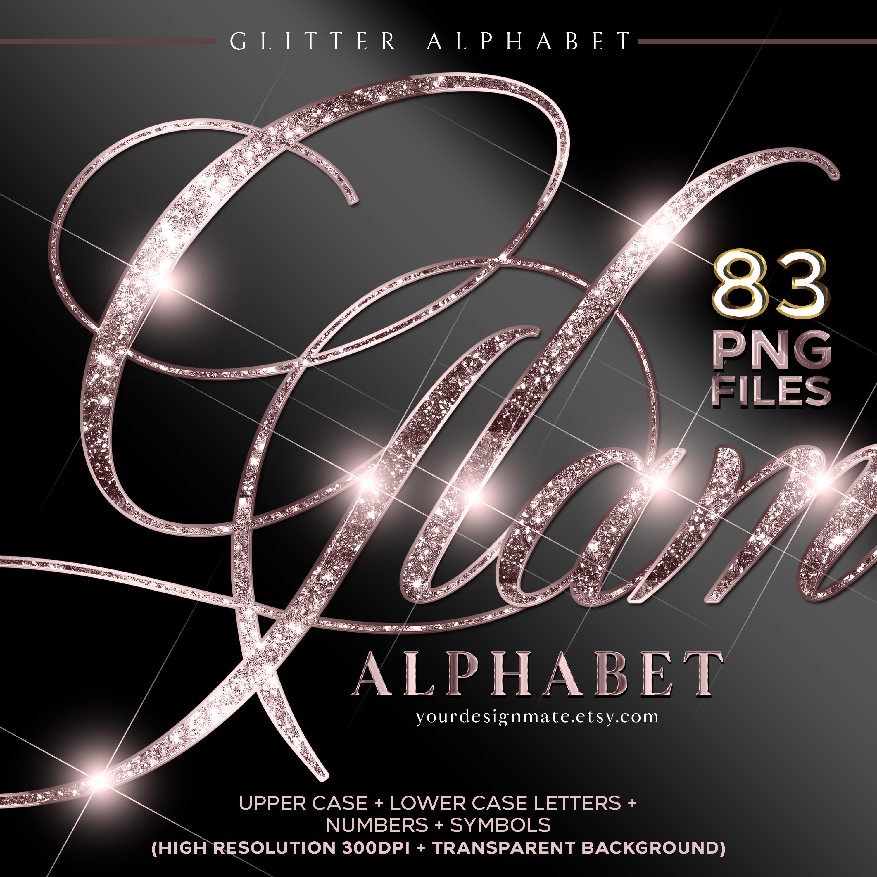 Rose Gold Glitter Alphabet PNG, Sparkly Letters Clipart, Elegant Script ...