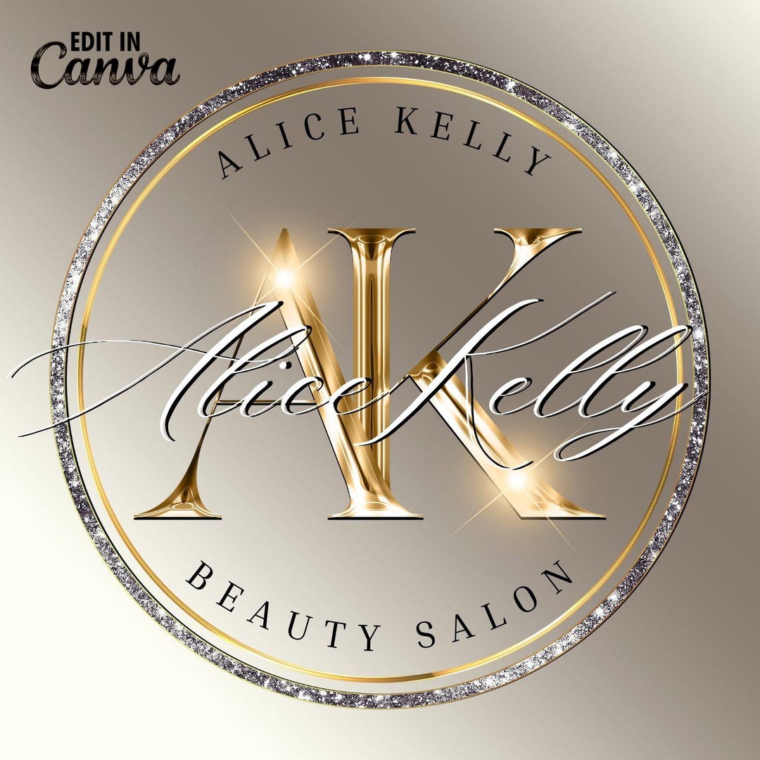 Metallic Gold Beauty Salon Logo Canva Template, Glam Circle Branding ...