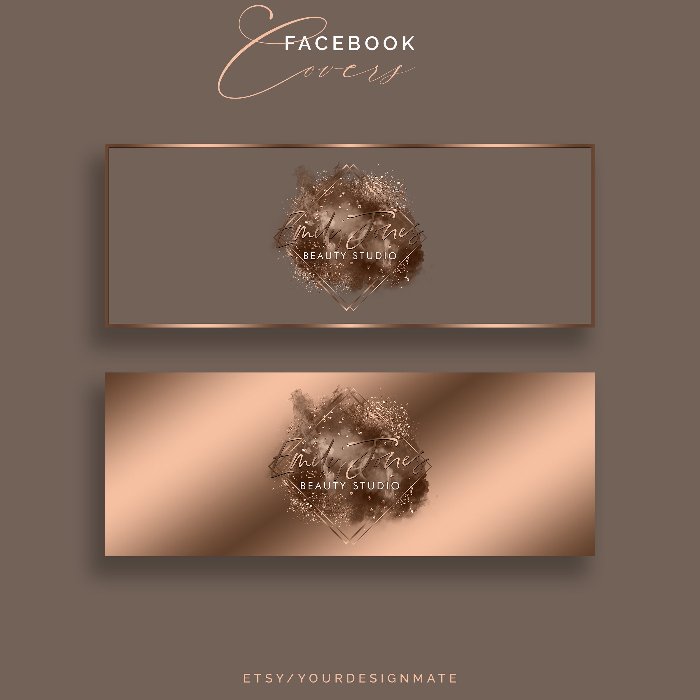 Premade Logo Watercolor Rose Gold Logo Brown Logo Glitter - Etsy