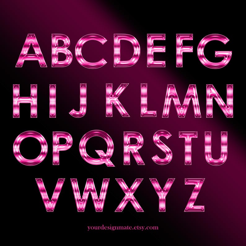 Hot Pink Chrome Alphabet Clipart, Bold Metallic Letters PNG, Shiny Pink ...