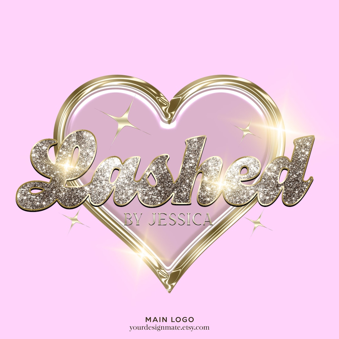 Lash Logo for Beauty Business, Glitter Silver Lashed Logo Design, Heart ...