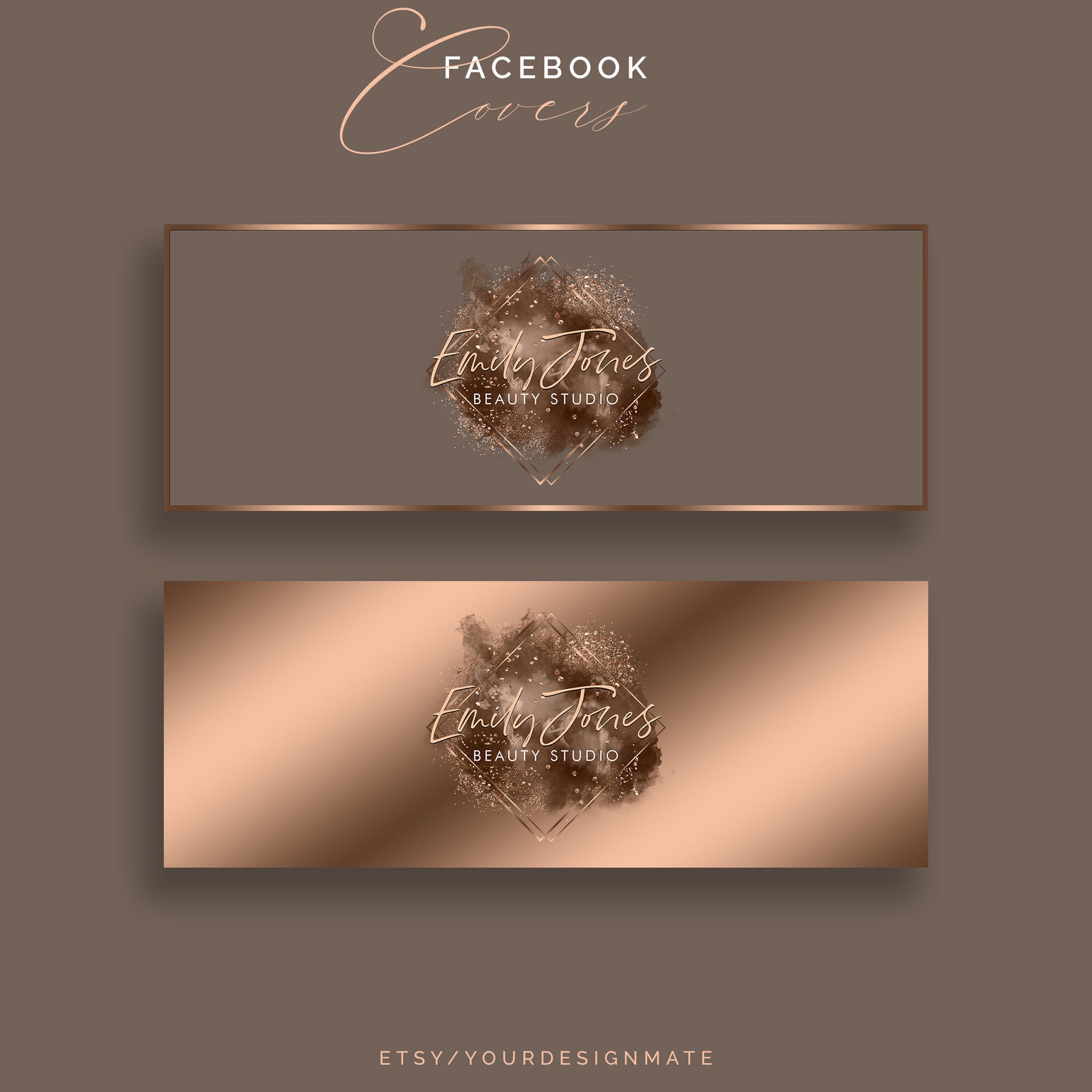 Premade Logo Watercolor Rose Gold Logo Brown Logo Glitter - Etsy