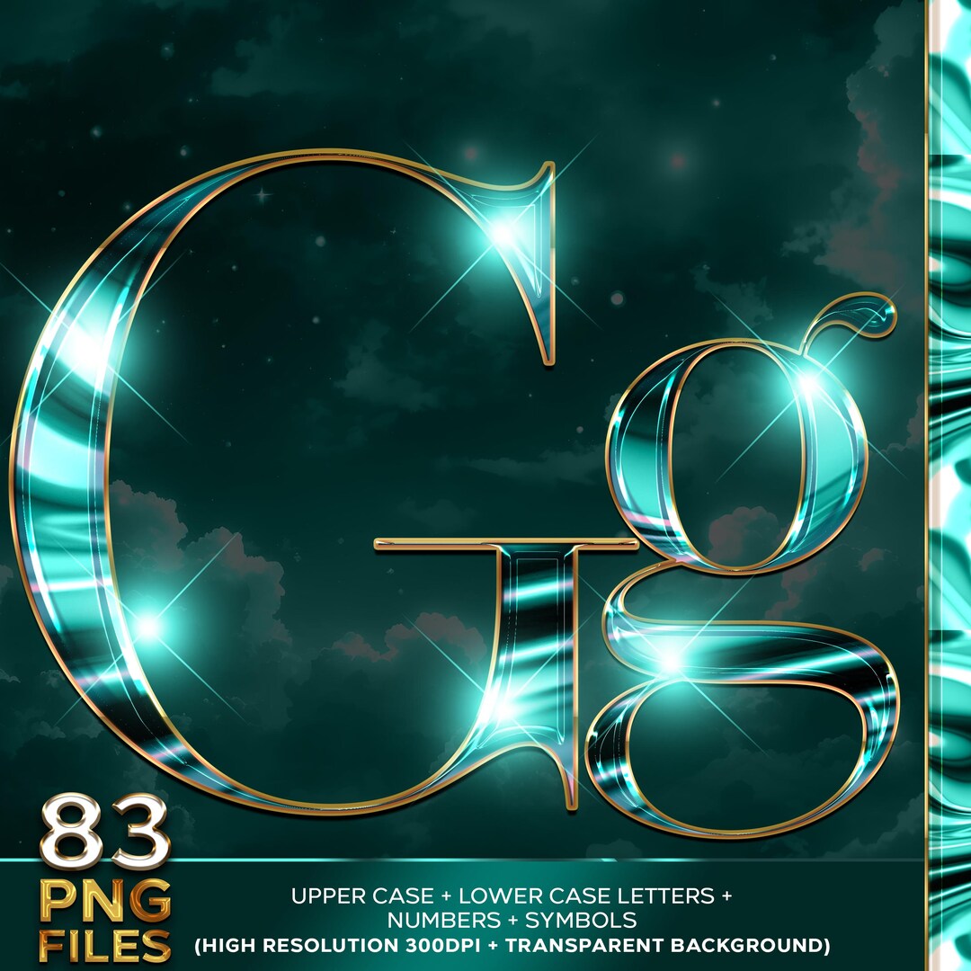 Turquoise Chrome Alphabet, Turquoise Alphabet PNG, Teal Metallic ...