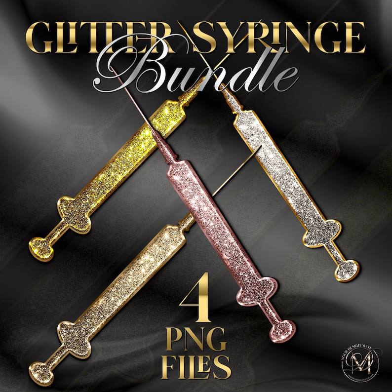 Glitter Syringe Clipart Bundle | Aesthetic Syringe PNG Set | 4 Glitter ...
