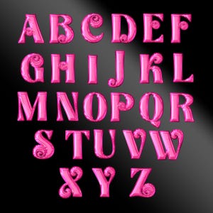 Pink Foil Alphabet Clip Art, 3D Glitter Chrome Letters, Pink Foil ...