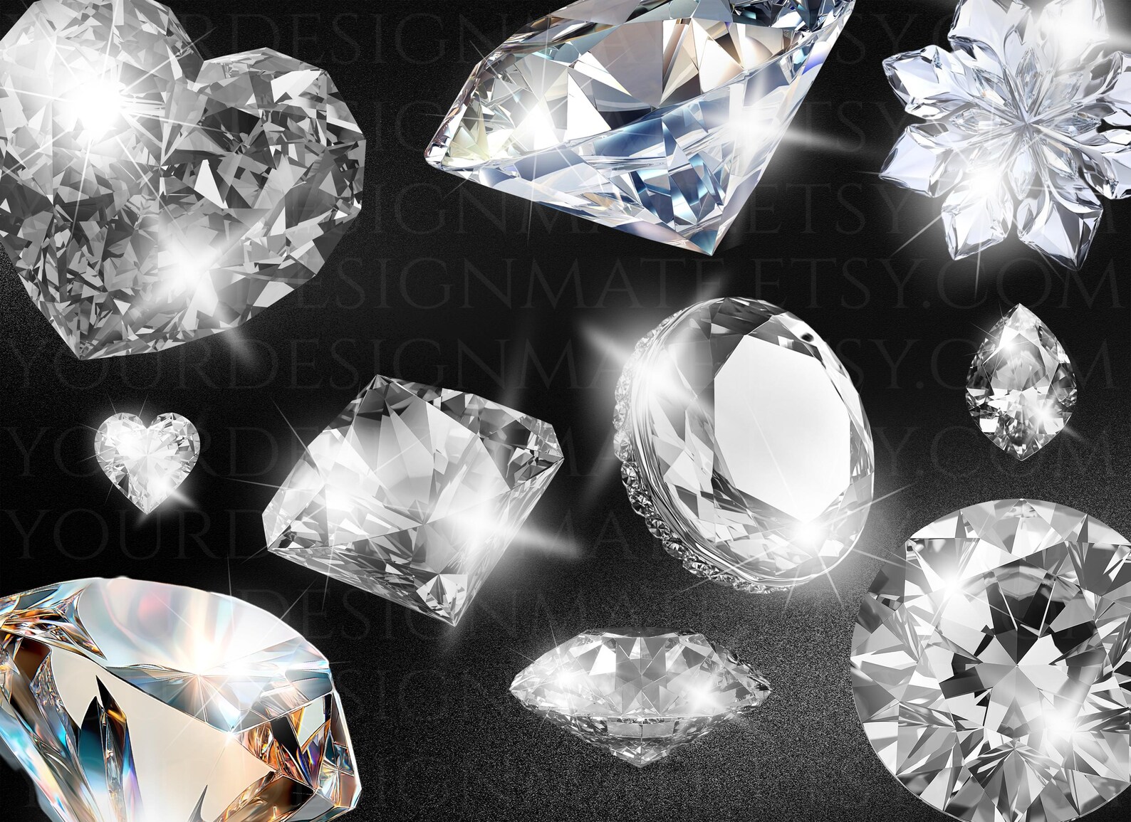 Diamonds Clipart Bundle PNG – Sparkle Diamond Overlays, Luxury Gemstone ...