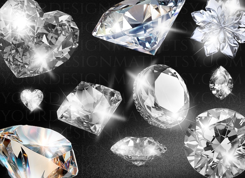 Diamonds Clipart Bundle PNG – Sparkle Diamond Overlays, Luxury Gemstone ...