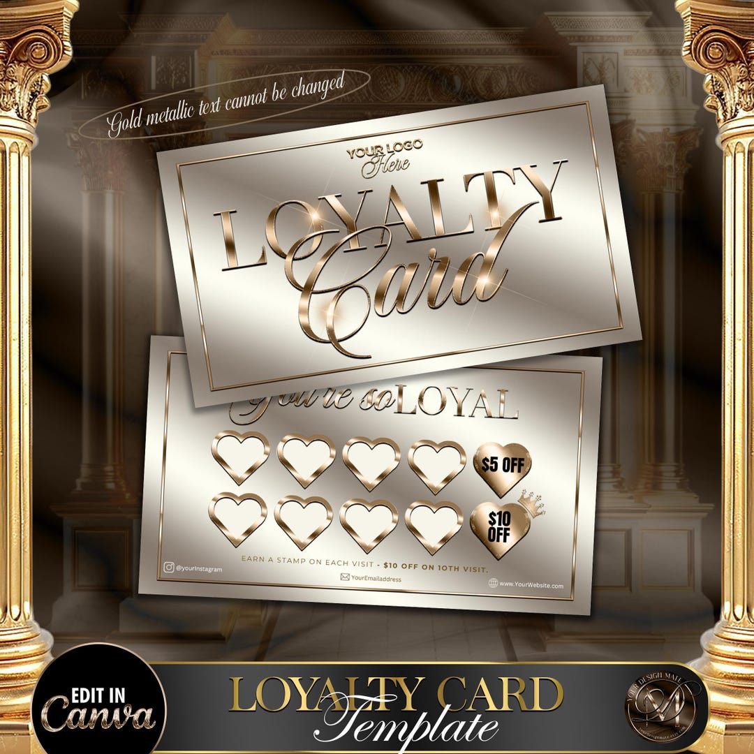 Gold Loyalty Card Template for Canva, Editable Client Rewards Card ...