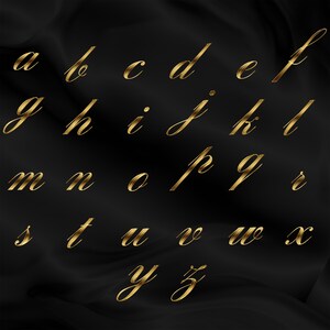 Gold Chrome Alphabet PNG, Gold Foil Script Letters A-Z, Metallic Liquid ...