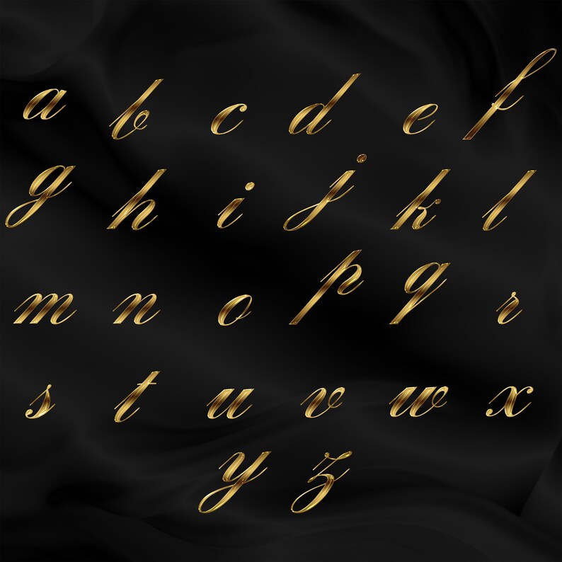 Gold Chrome Alphabet PNG, Gold Foil Script Letters A-Z, Metallic Liquid ...