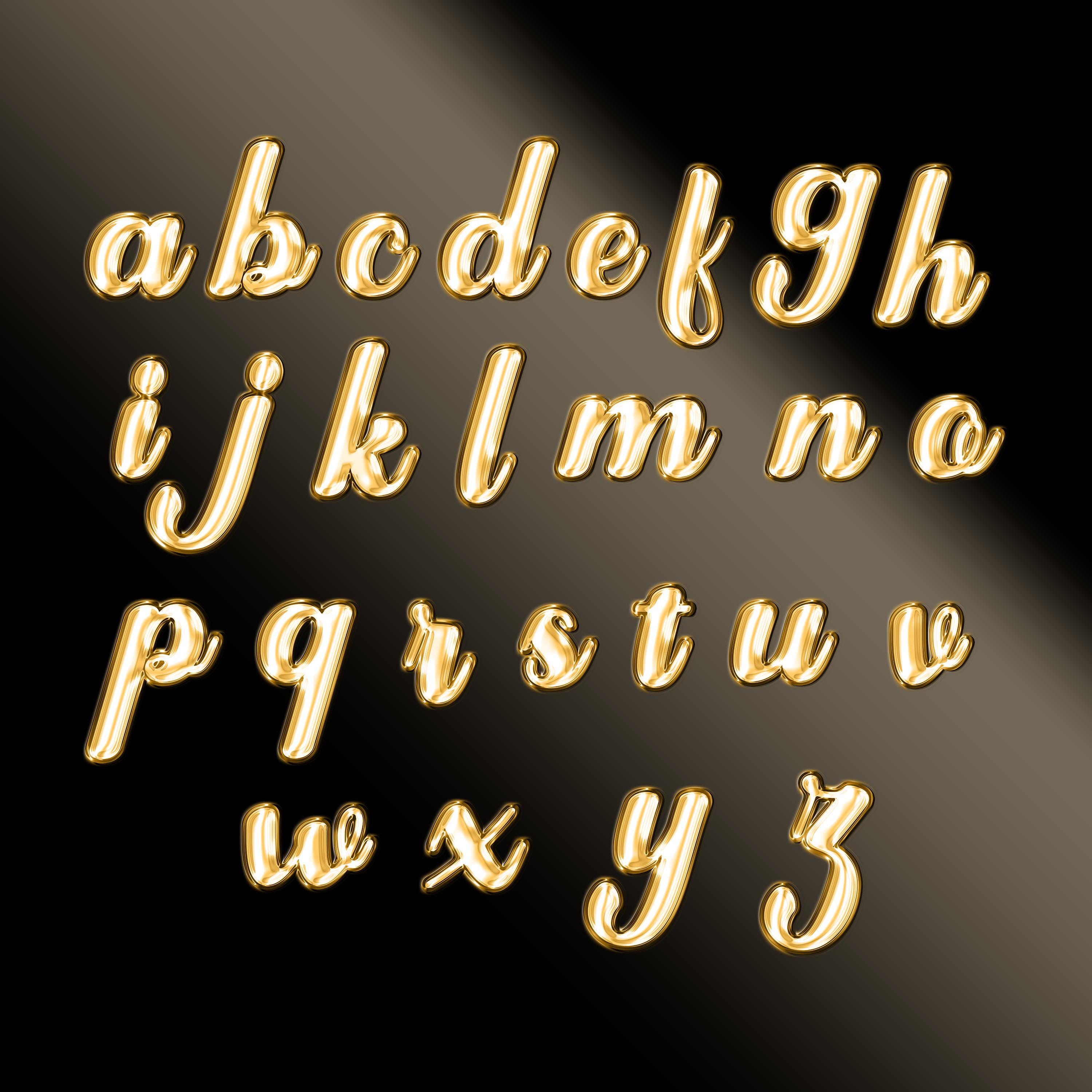 Gold White Chrome Alphabet Clip Art, 3D Luxury Metallic Letters ...