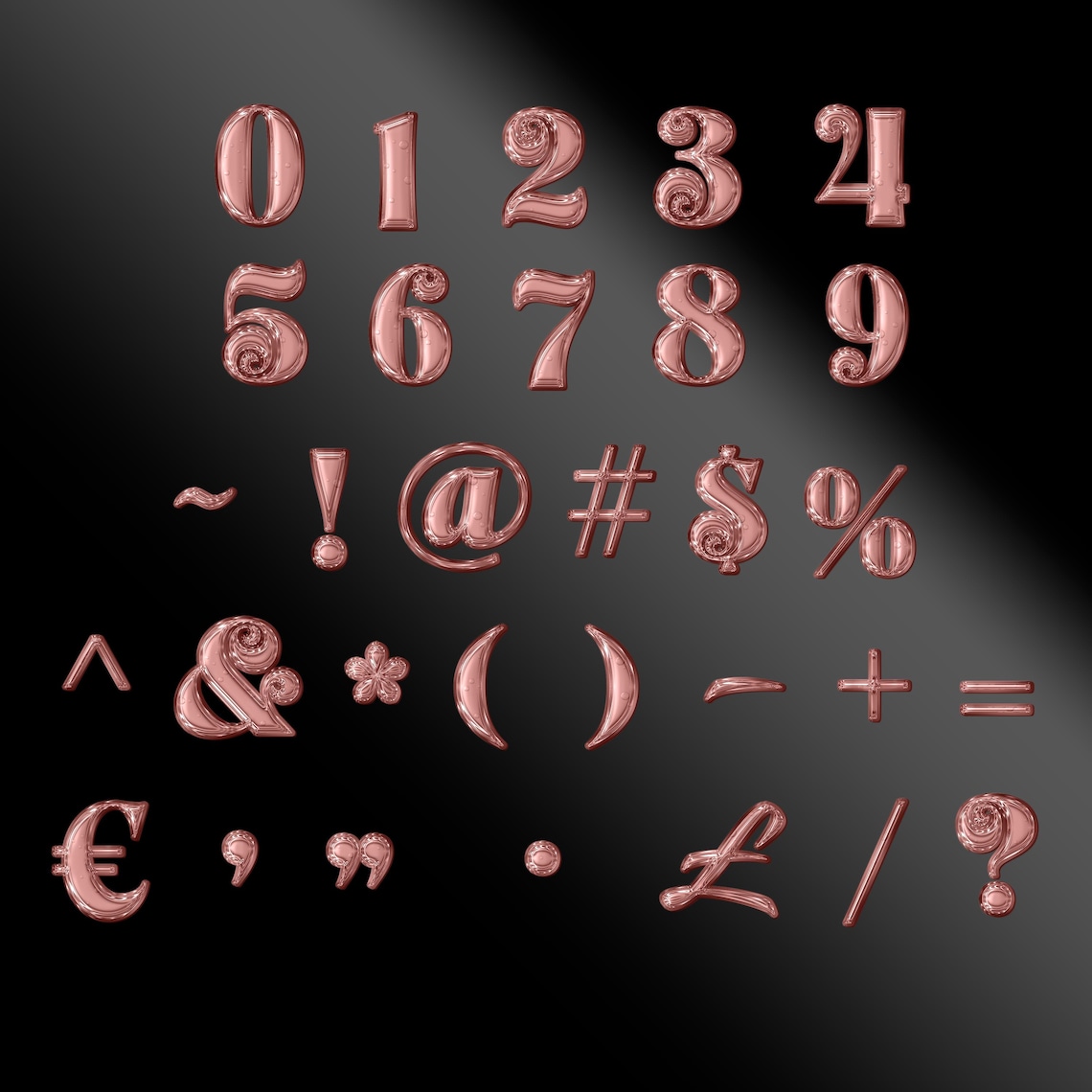 Rose Gold Foil Alphabet Clip Art, 3D Glitter Chrome Letters, Balloon ...