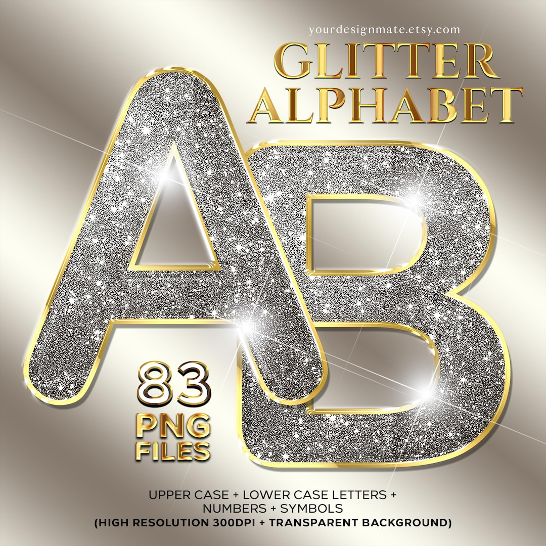 Silver Glitter Alphabet PNG Letters – Sparkly Font Clipart for Logos ...