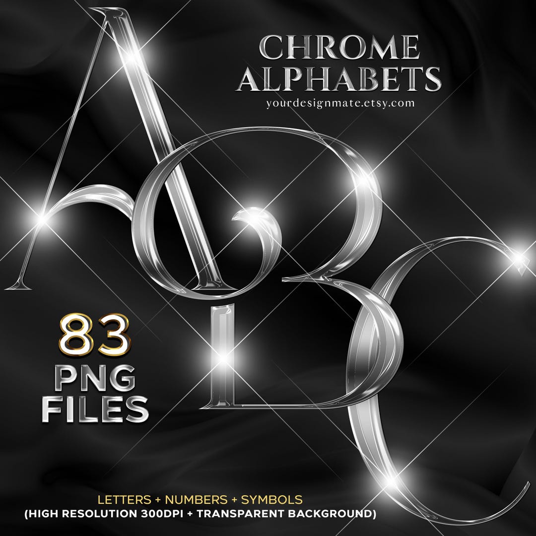 Luxury Silver Chrome Alphabet Clipart, Glam Metallic Letters PNG ...