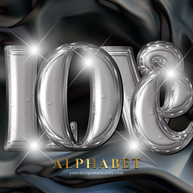Silver Foil Alphabet Clip Art, 3D Glitter Chrome Letters, Silver Foil ...