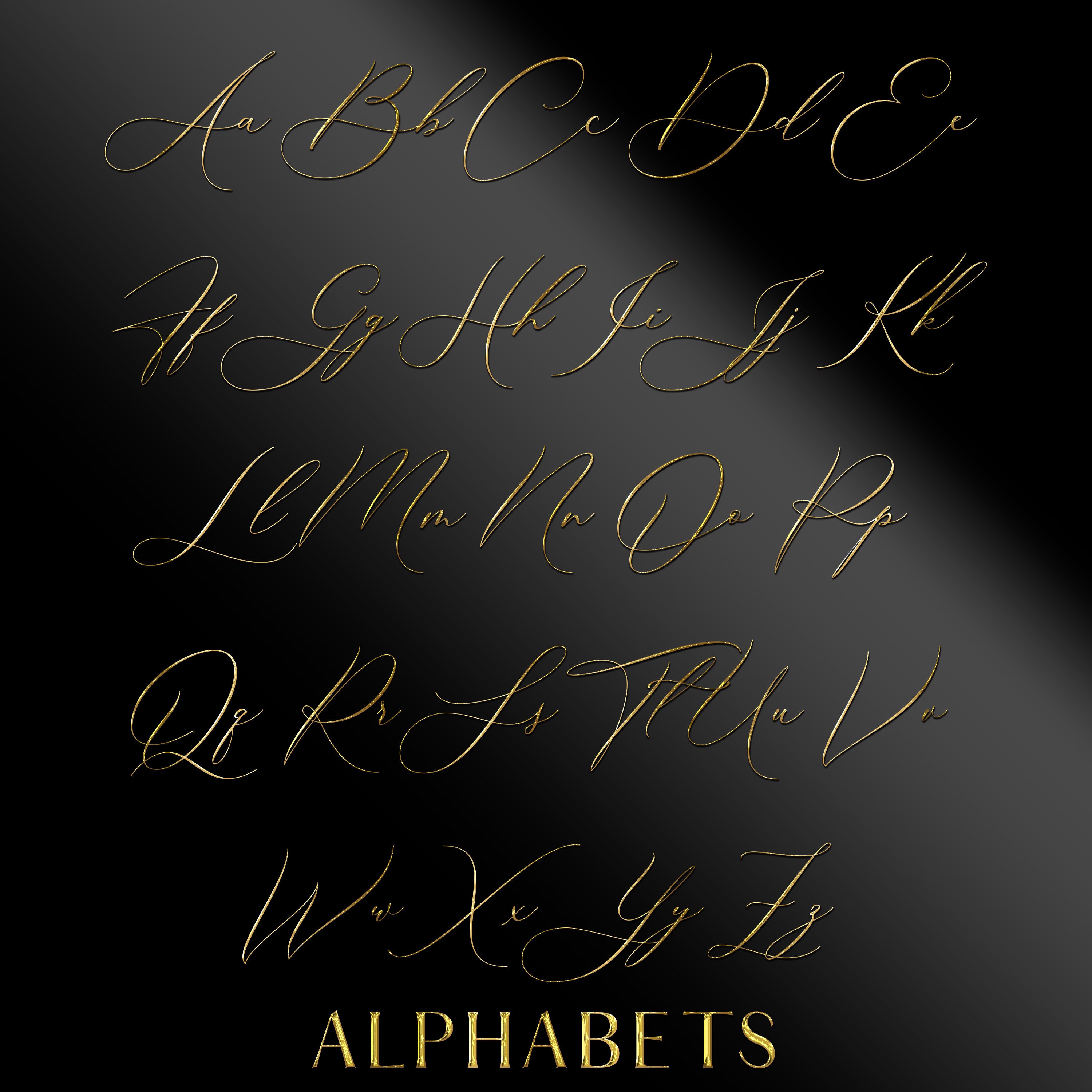 Gold Chrome Alphabet, Gold Alphabet PNG, Script, Metallic Letters, Gold ...