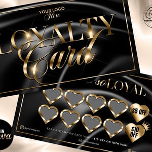 Black Gold Loyalty Card Template, DIY Rewards Card, Editable Canva ...