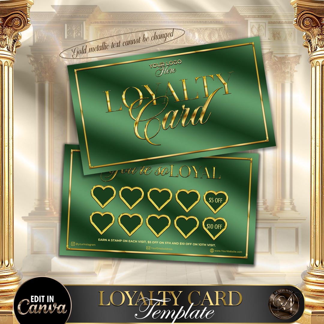 Emerald Green Gold Loyaltycard Temp, Rewards Card, VIP Customer Card ...