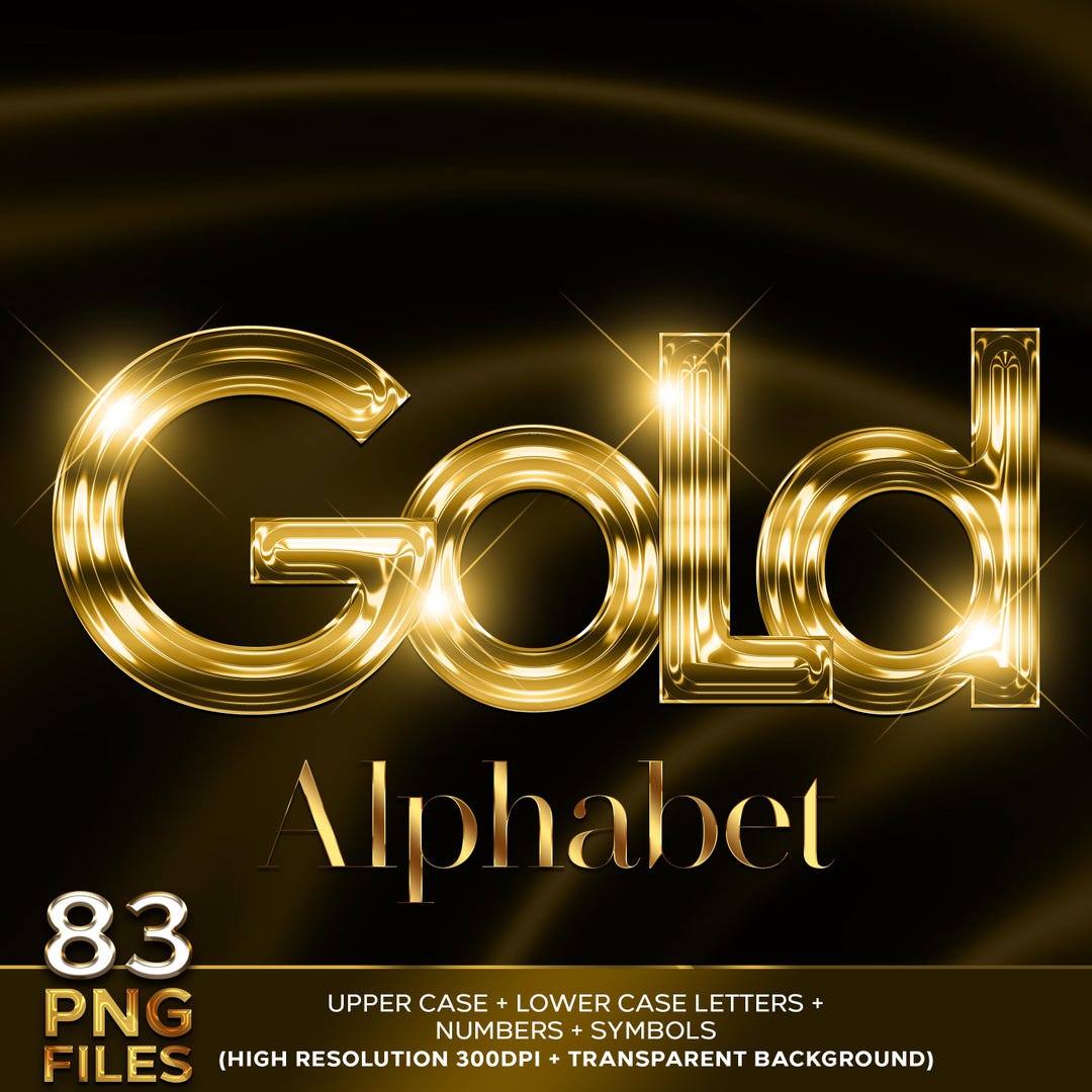 Luxury Gold Chrome Alphabet Clipart, Glam Metallic Letters PNG, Sparkle ...