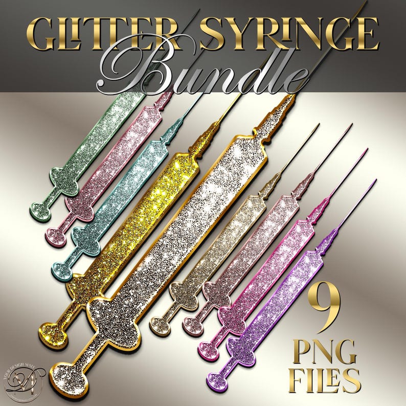 Glitter Syringe Clipart Bundle | Aesthetic Syringe PNG Set | 9 Glitter ...